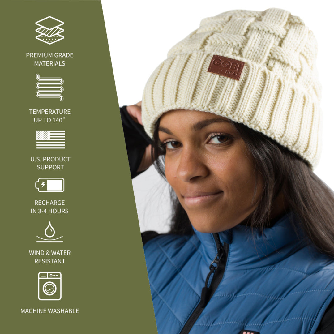 Crest Womens Heated Beanie - 7.5 Hour Battery - GOBI HEAT® – Gobi Heat